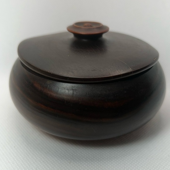 Accents | Vintage Hand Carved Turned Solid Wood Round Trinket Box W ...